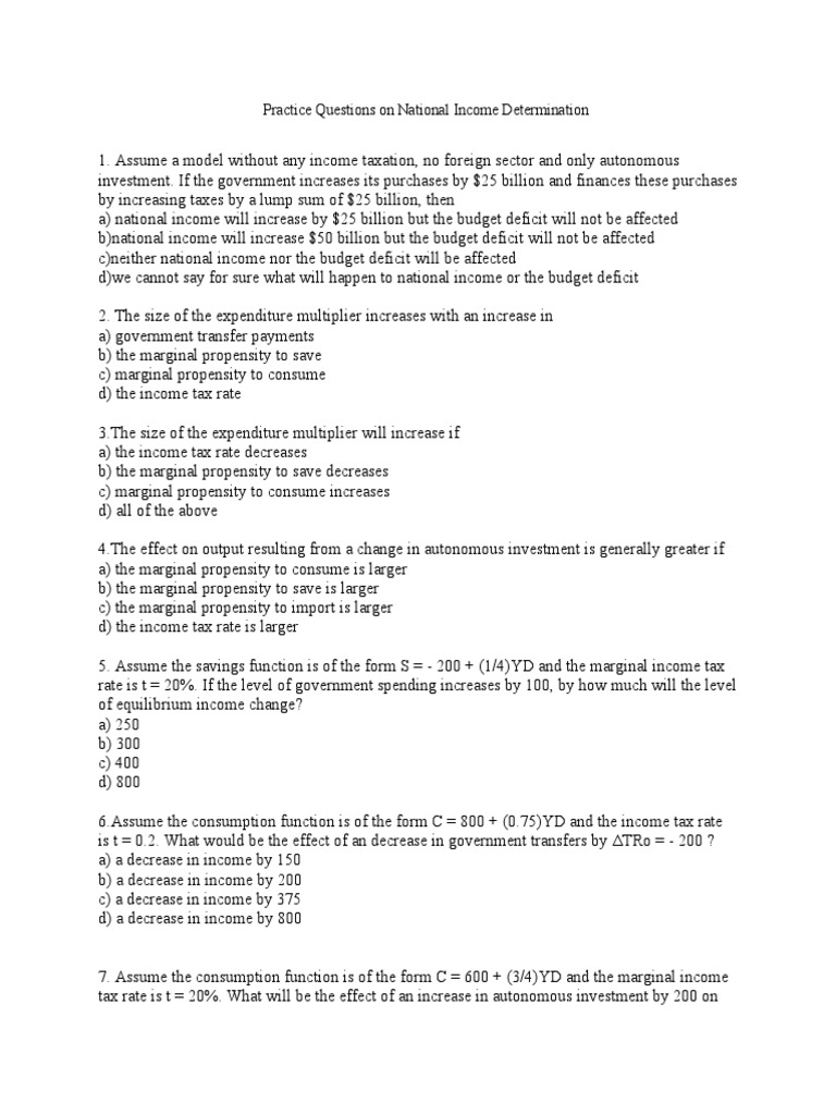 National Income Determination Practice Questions | PDF | Fiscal ...
