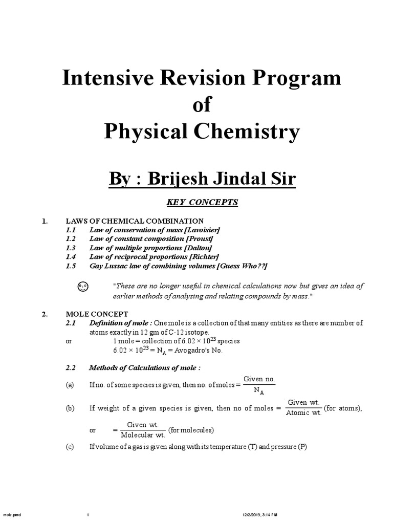 Mole Concept Worksheet | PDF | Stoichiometry | Mole (Unit)