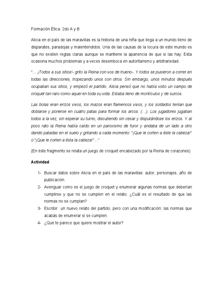 Actividad Alicia en El Pais de Las Maravillas | PDF