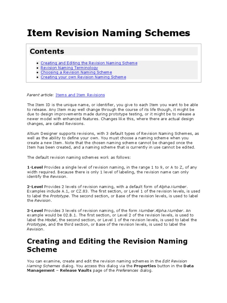 Item Revision Naming Schemes | PDF | Prototype | Identifier