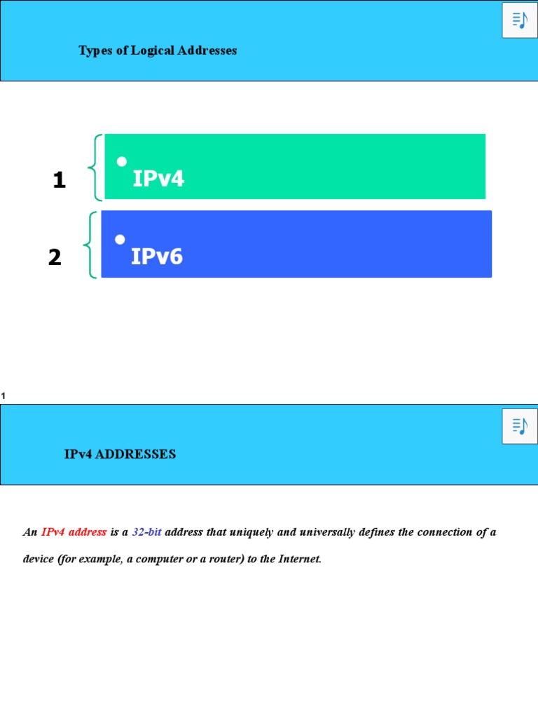 Ipv4 Ipv6: Types of Logical Addresses | PDF | Telecommunications | Osi Protocols