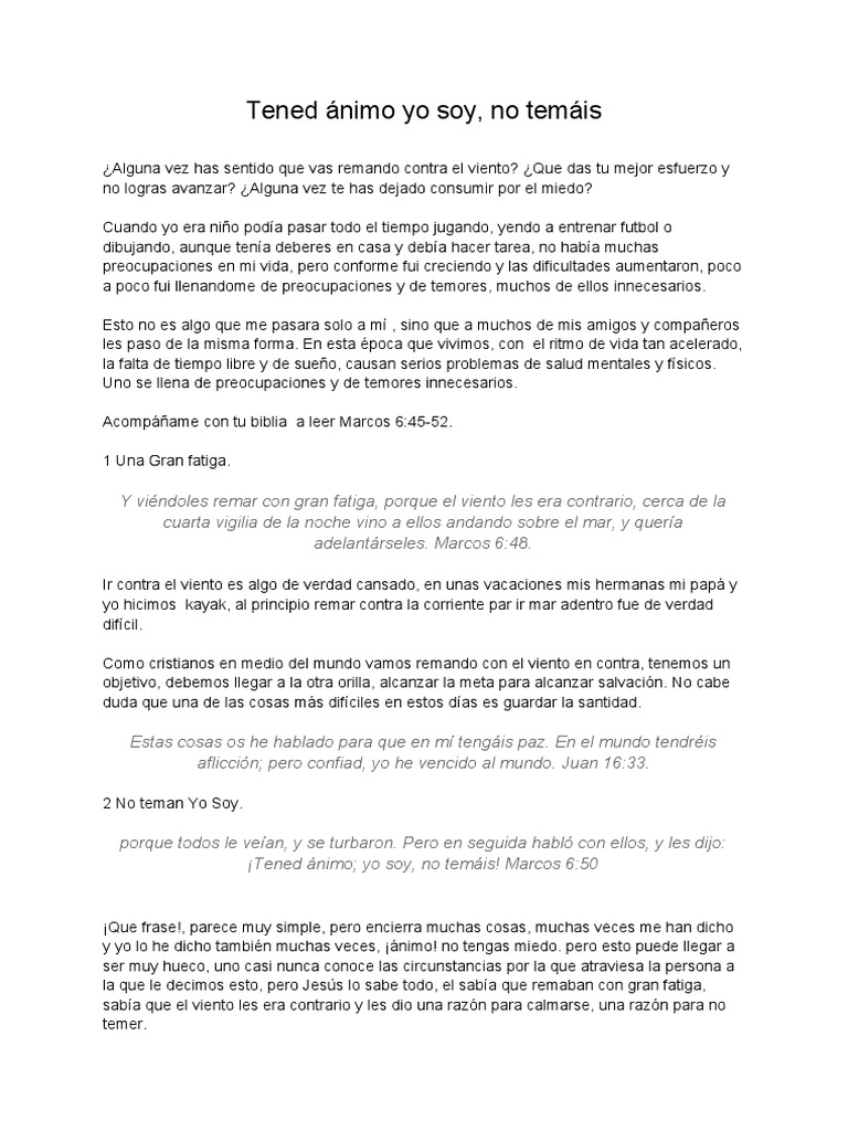 Tened Ánimo Yo Soy, No Temáis | PDF | Evangelio de Mateo | Jesús