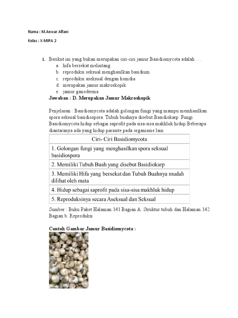 Soal Fungi Subab Pengklasifikasi Fungi | PDF | Sains & Matematika