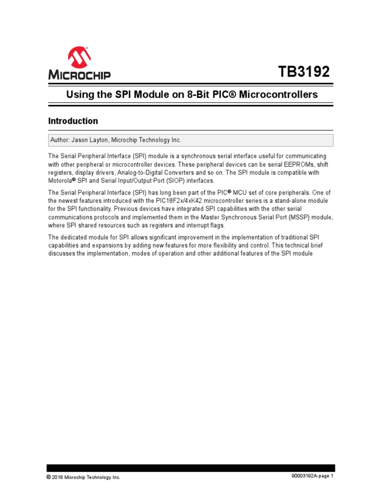 Using The SPI Module On 8-Bit PIC® Microcontrollers | PDF | Microcontroller | Telecommunications