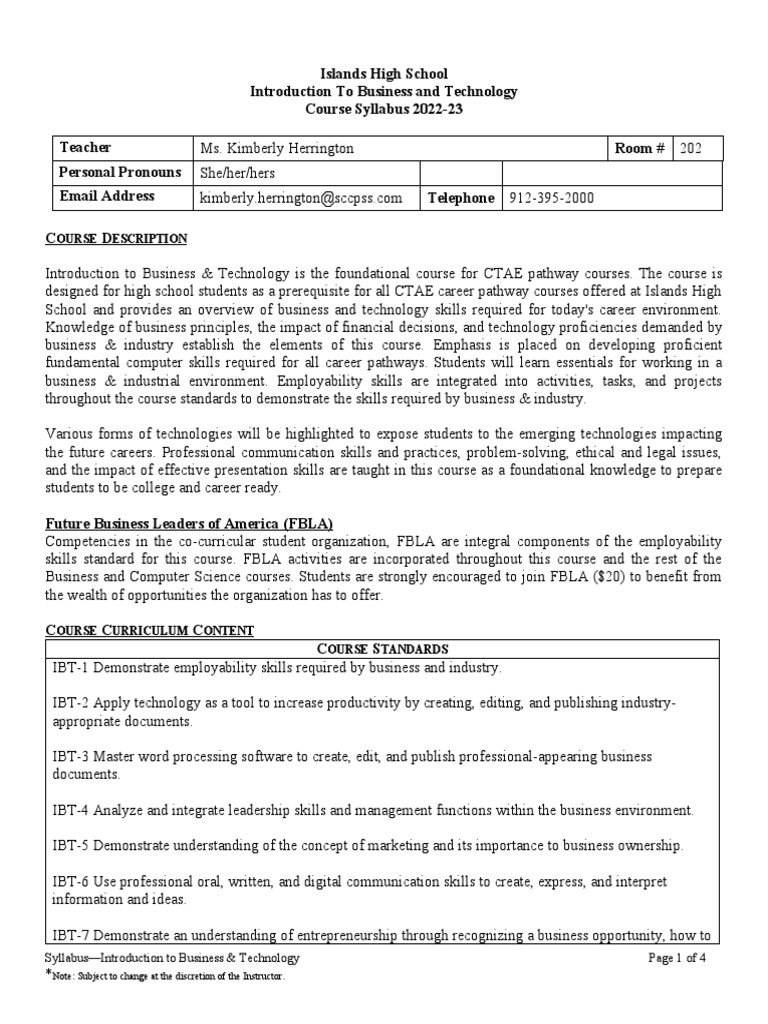 Course_Syllabus_Intro_To_Business | PDF | Entrepreneurship | Schools