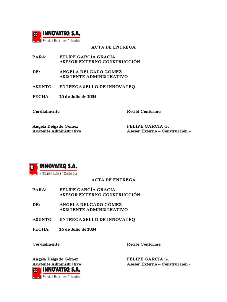 Acta de Entrega SELLO | PDF