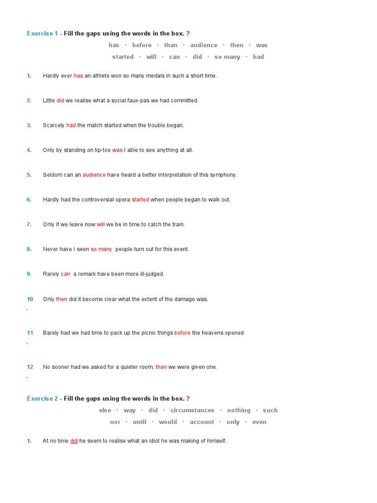 Fill The Gaps Using The Words in The Box.: Exercise 1 | PDF