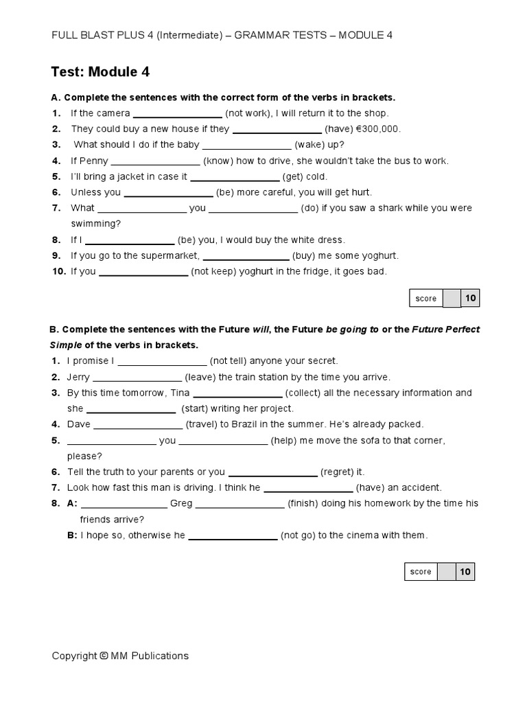 Full Blast PLUS 4 - Grammar Tests - Mod 4 | PDF | Language Arts ...