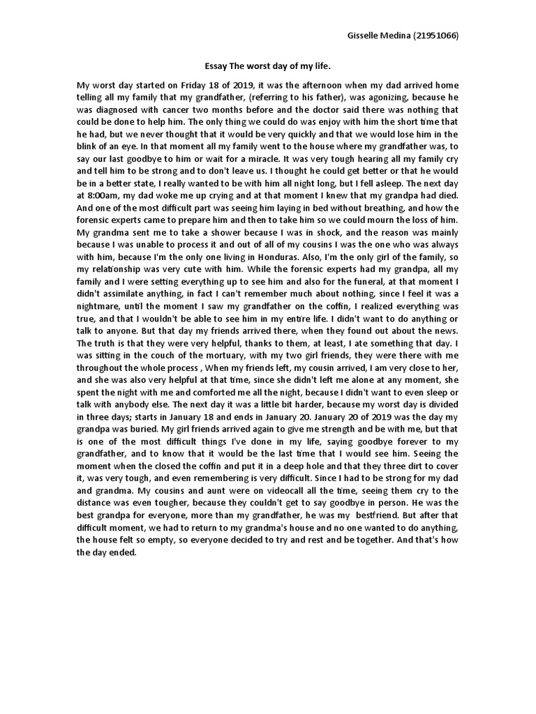 Essay The Worst Day of My Life Gisselle Medina | PDF