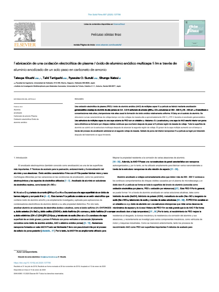 Fabricación de Una Oxidación Electrolítica de Plasma Óxido de Aluminio ...