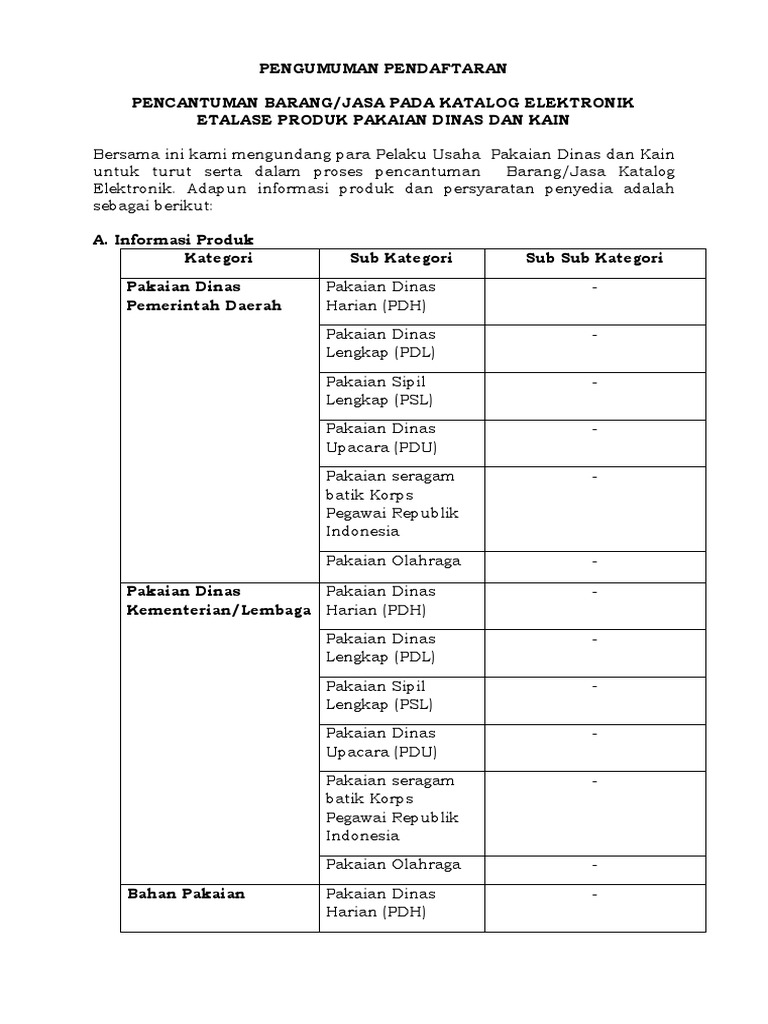 Pengumuman Pakaian Dinas Dan Kain Tradisional Final | PDF