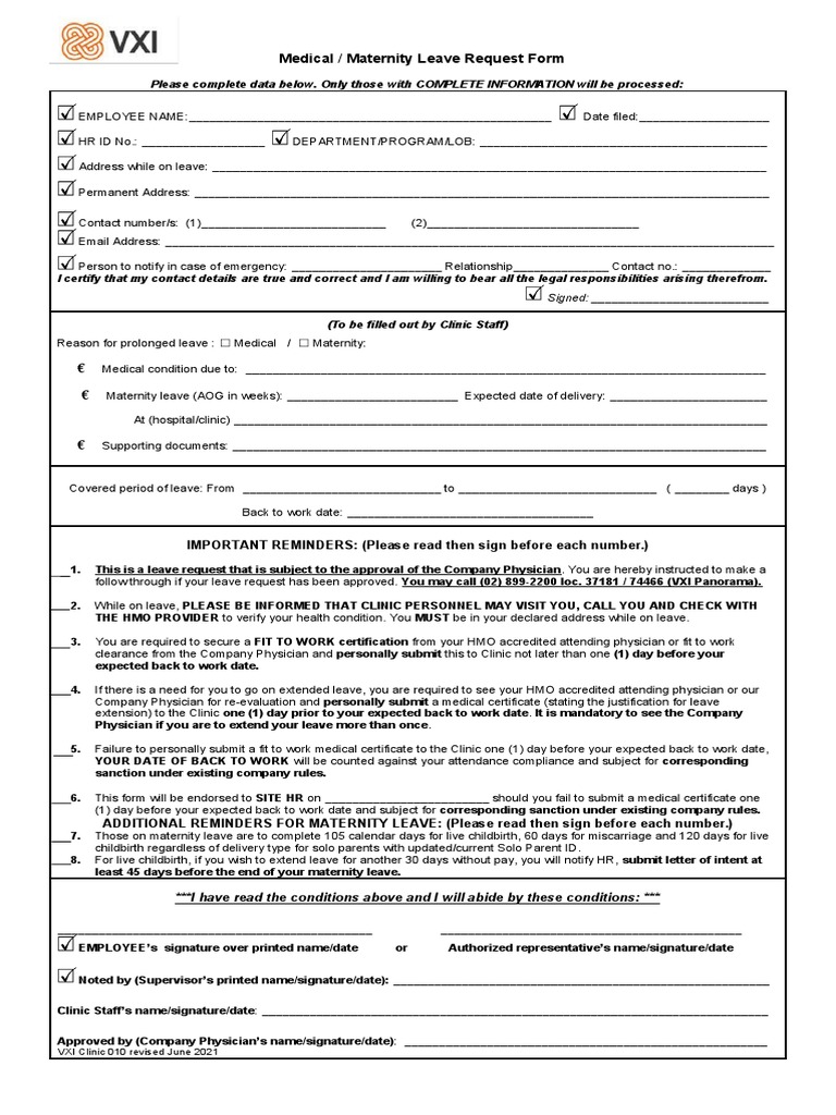 Medical and Maternity Leave Form | PDF | Childbirth | Health Sciences