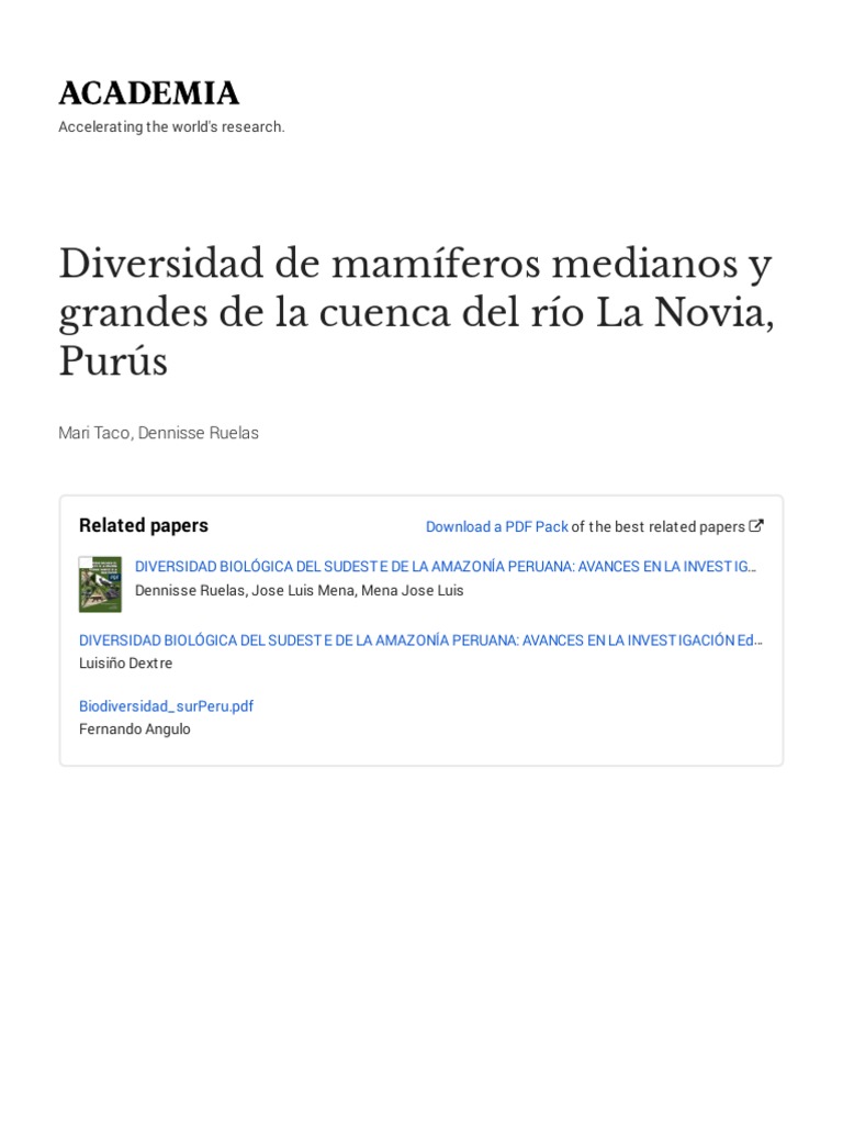 Diversidad de Mamíferos Medianos y Grandes Del Rio La Novia Purus | PDF ...