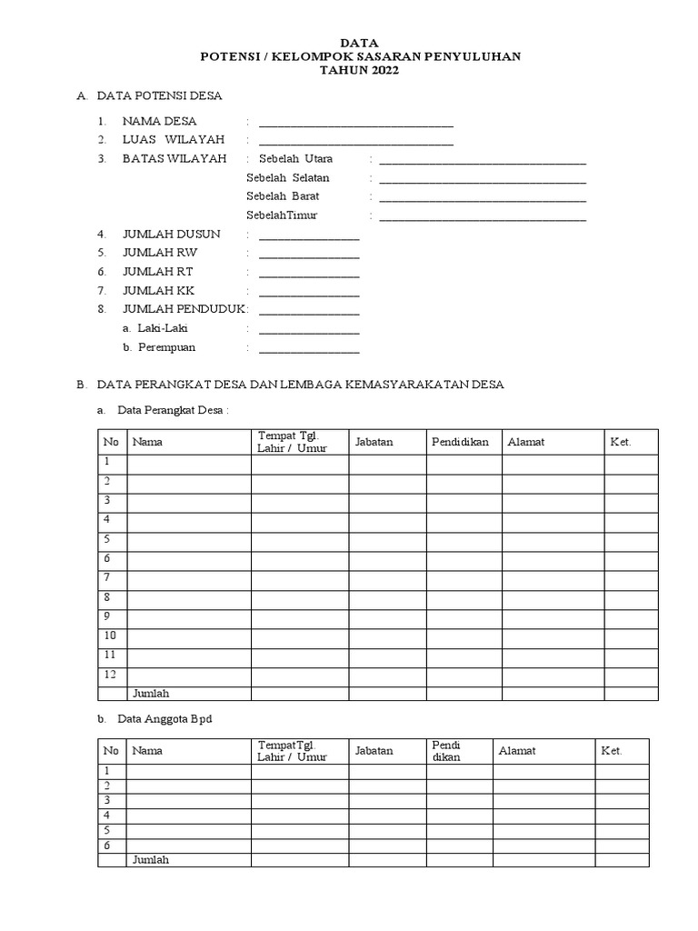 Formulir Isian Data Potensi Wilayah Pai Malangbong | PDF