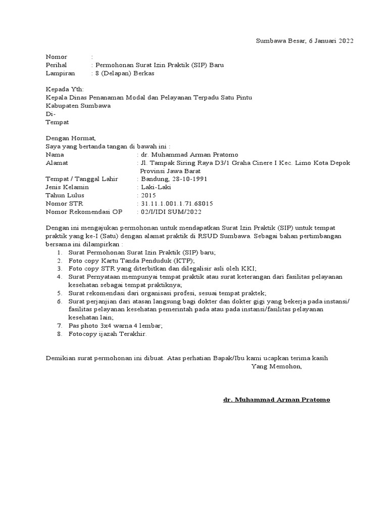 Surat Pengurusan SIP | PDF