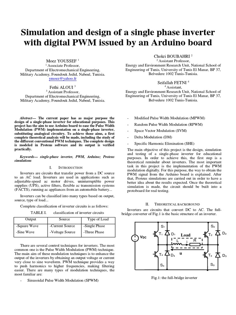 Simulation and Design of A Single Phase Inverter With Digital PWM Issued by An Arduino Board ...