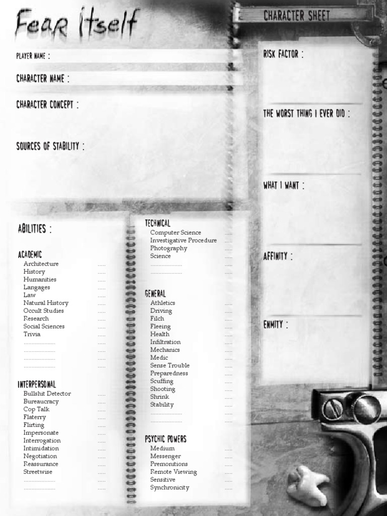 Fear Itself Character Sheet Template | PDF | Science | Psychology