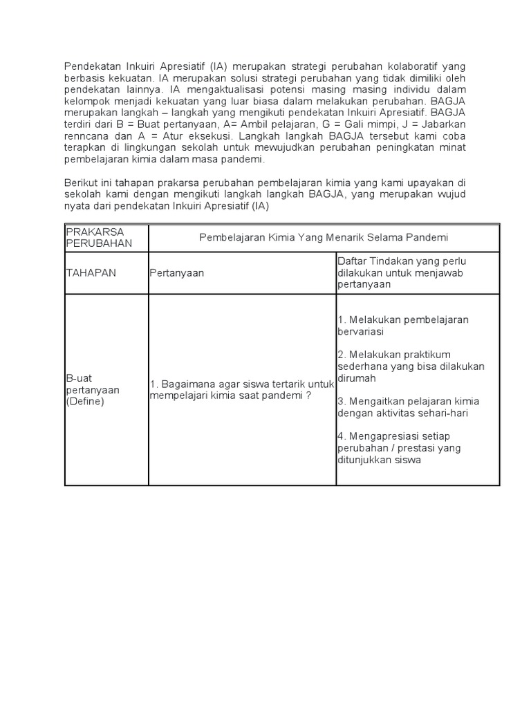 Contoh Pendekatan Inkuiri Apresiatif Dengan BAGJA | PDF