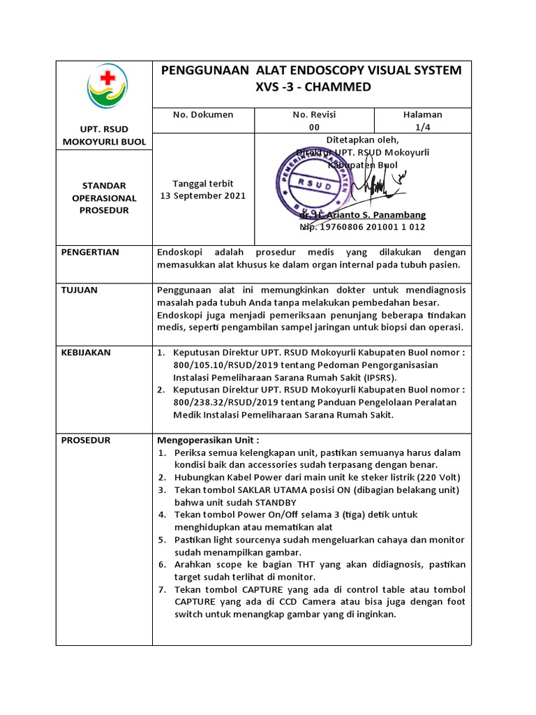SPO Pengoperasian Endoscopic System | PDF