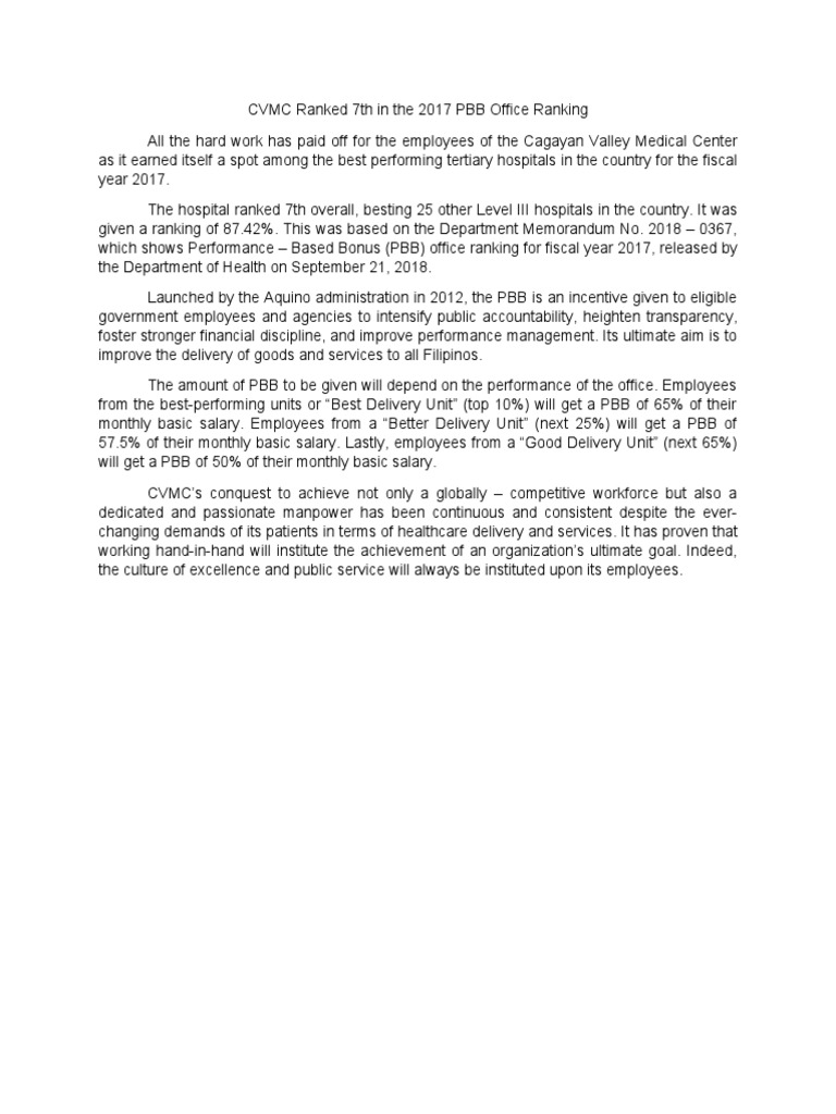 CVMC Ranked 7th in The 2017 PBB Office Ranking | PDF | Business ...