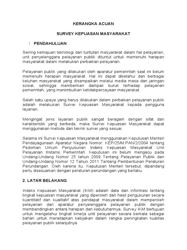 Kerangka Acuan Survey Kepuasan Masyarakat | PDF | Bisnis | Pengelolaan Keuangan & Uang