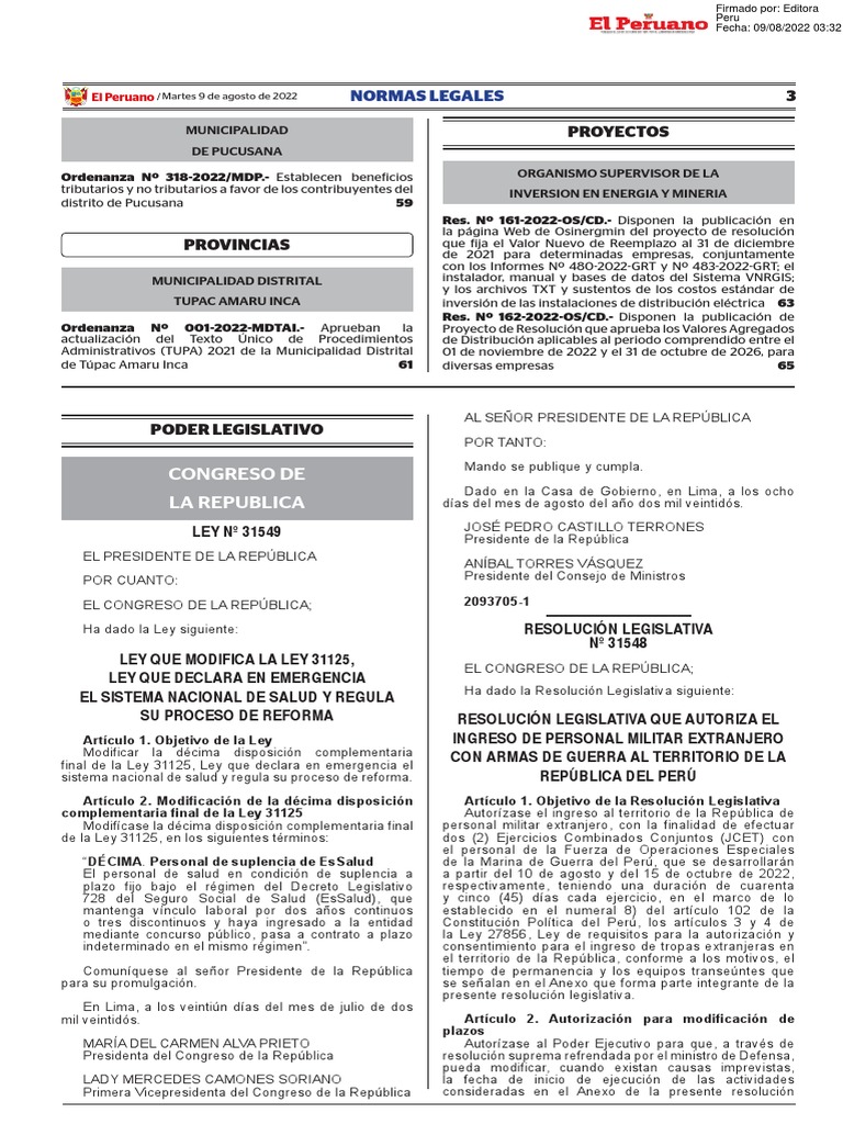 Congreso de La Republica: Normas Legales | PDF | Perú | Gobierno