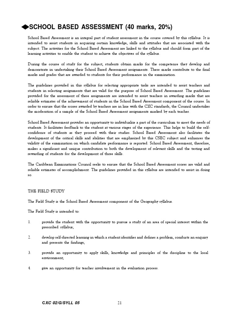 CSEC Geography SBA Marking Scheme | PDF | Educational Assessment ...