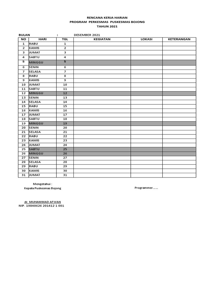 FORMAT RK HARIAN Perkesmas | PDF