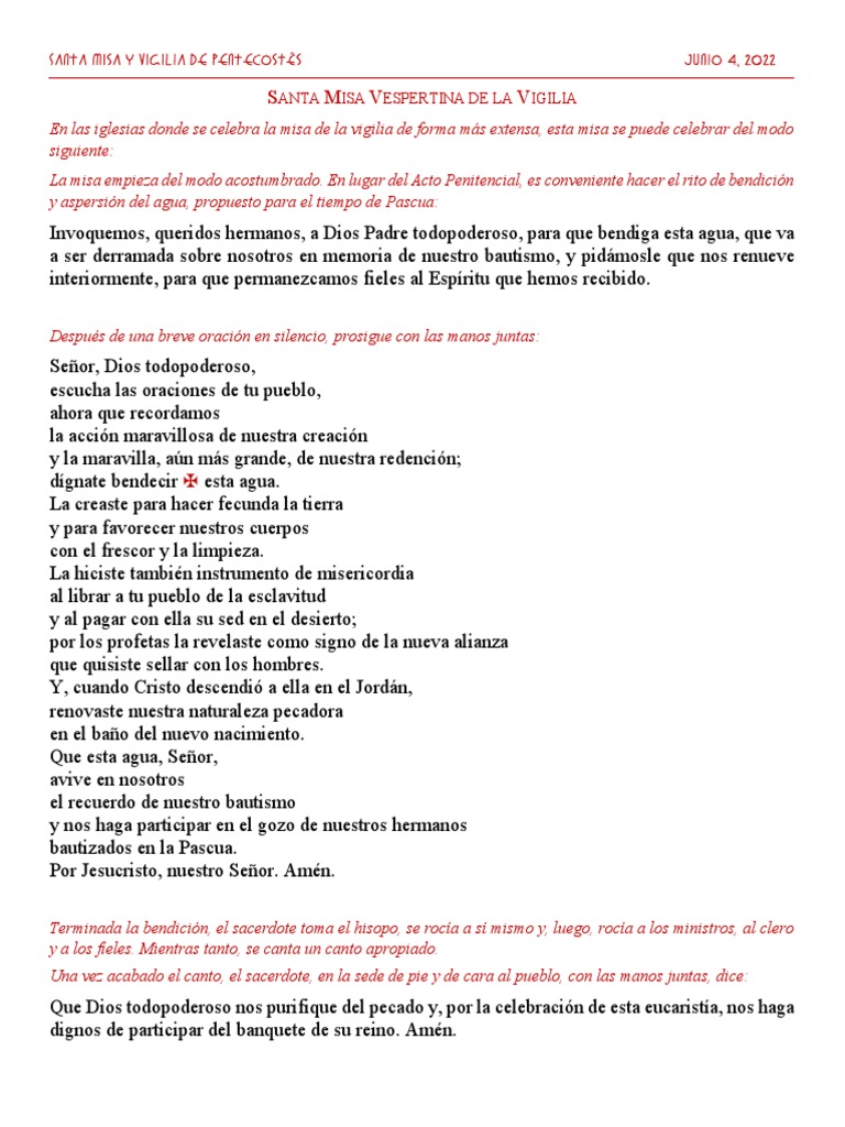 Misa Y Vigilia De Pentecostés 2022 Pdf Misa Liturgia Pentecostés
