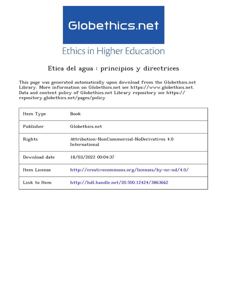 Ética Del Agua Principios y Directrices | PDF | Wellness | Science ...