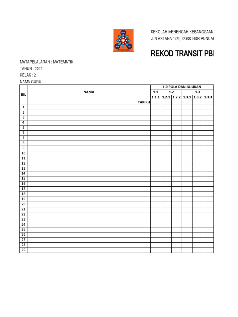 Rekod Transit Pbd Matematik Ting 2 | PDF
