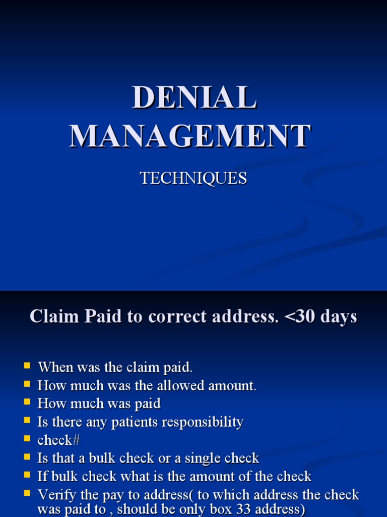Advanced Denial Management Techniques | PDF | Cheque | Medical Record