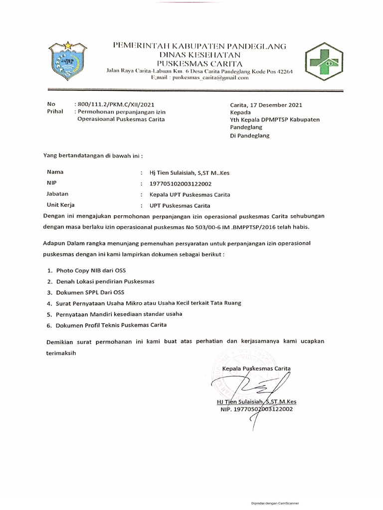 Surat Permohonan Perpanjangan Sio | PDF