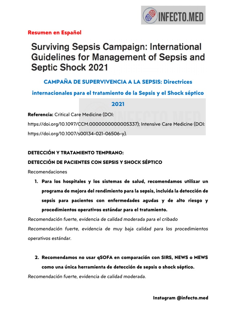 Directrices 2021 para Manejo de Sepsis | PDF | Septicemia | Emergencias ...