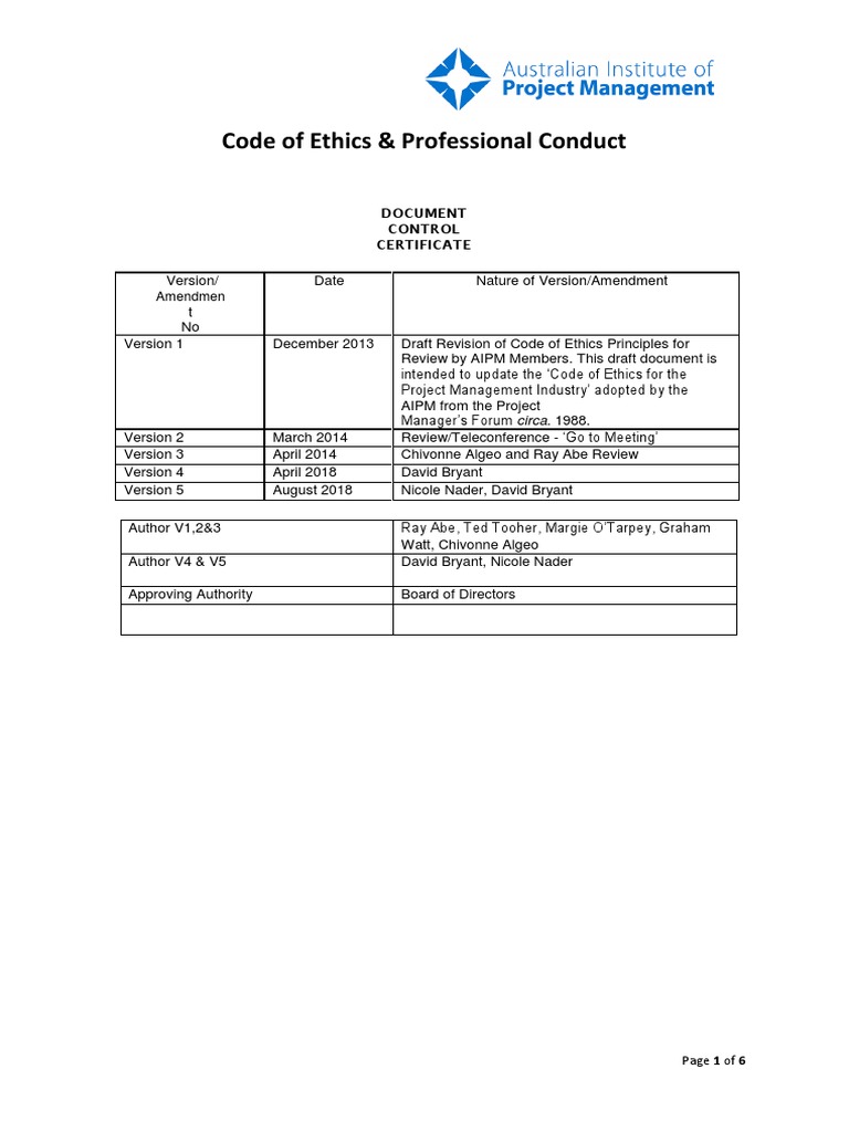 AIPM-Code-of-Ethics_2018_V3 | PDF | Employment | Project Management