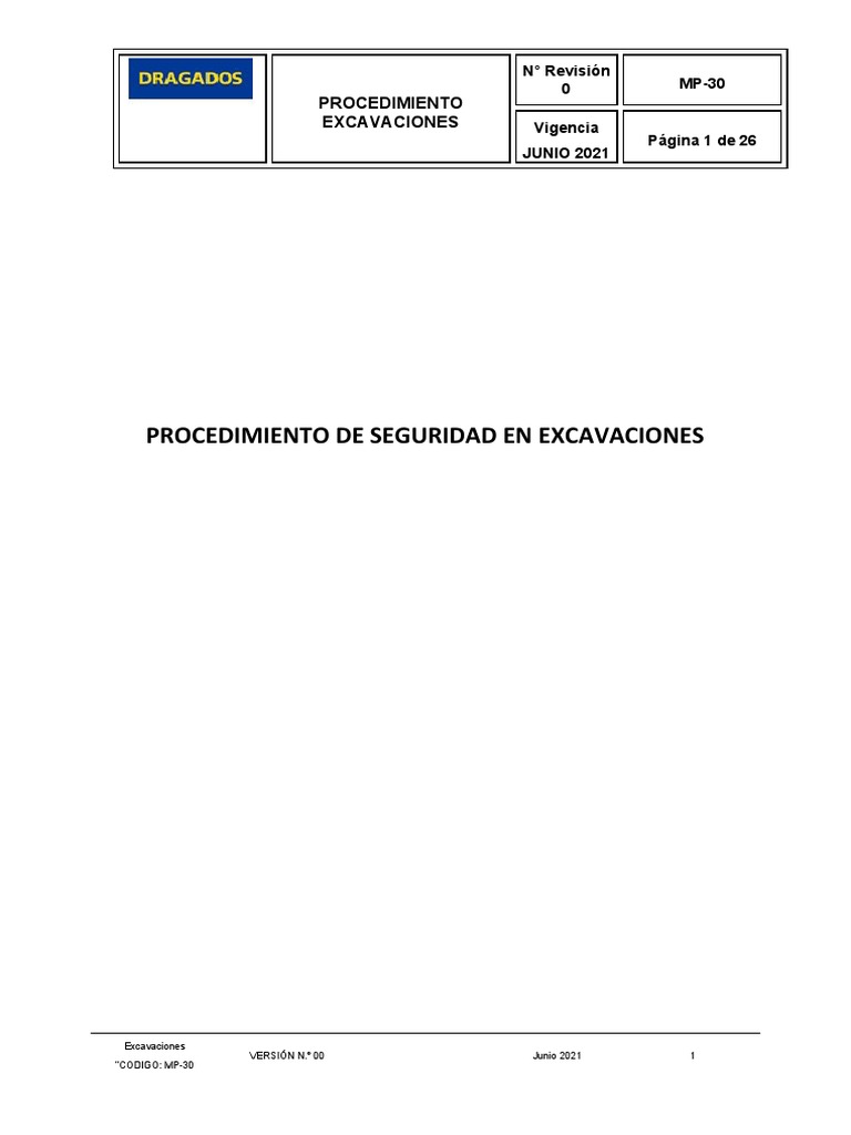 MP-30 Procedimiento de Seguridad en Excavaciones | PDF | Topografía ...
