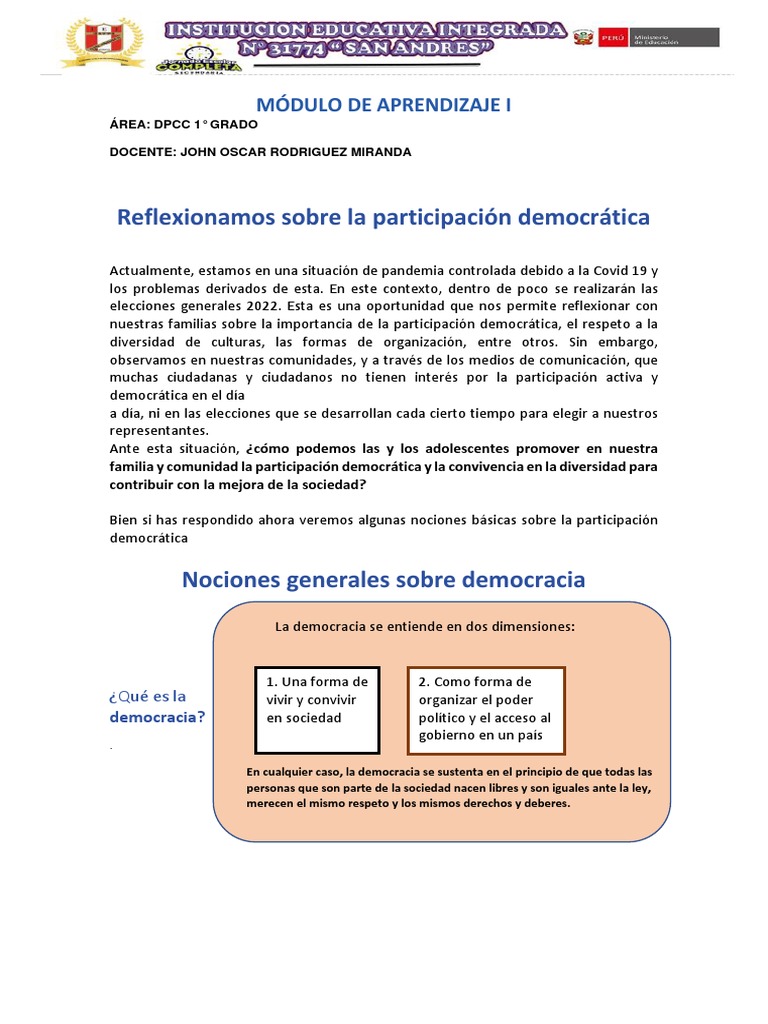 Módulo De Aprendizaje I Dpcc 1 Pdf Democracia Ideologías Políticas 3036