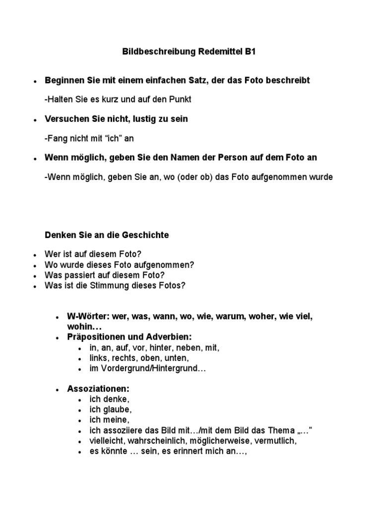 Bildbeschreibung Redemittel B1 | PDF