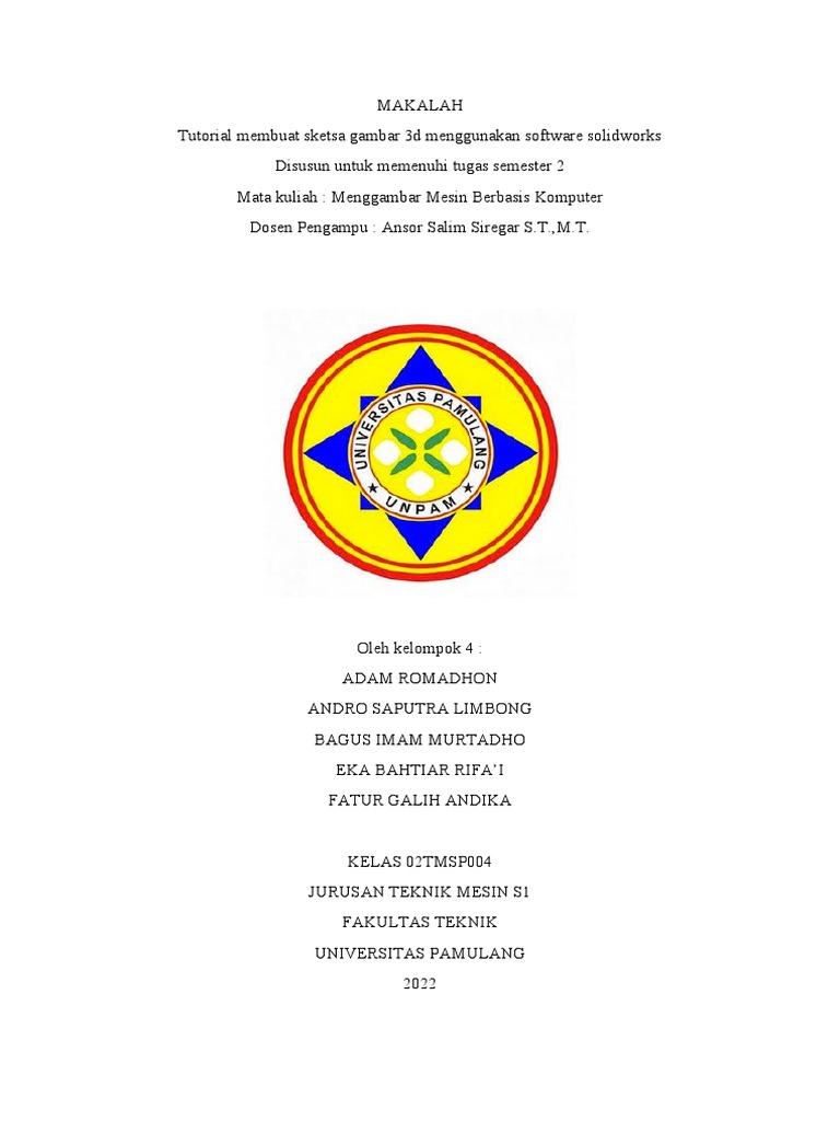 Makalah Gamtek Tutorial Solidworks Kelompok 4 | PDF