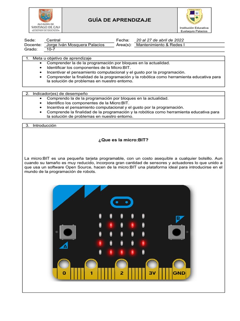 Guía 4 Periodo I Conociendo La Microbit - Panel Led | PDF | Programa de computadora | Programación
