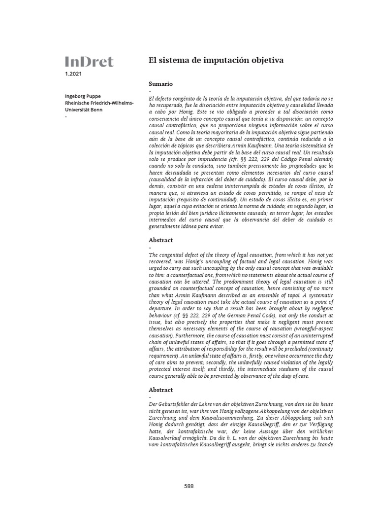 Ingeborg Puppe. El Sistema de Imputación Objetiva - InDret 1.2021 | PDF ...