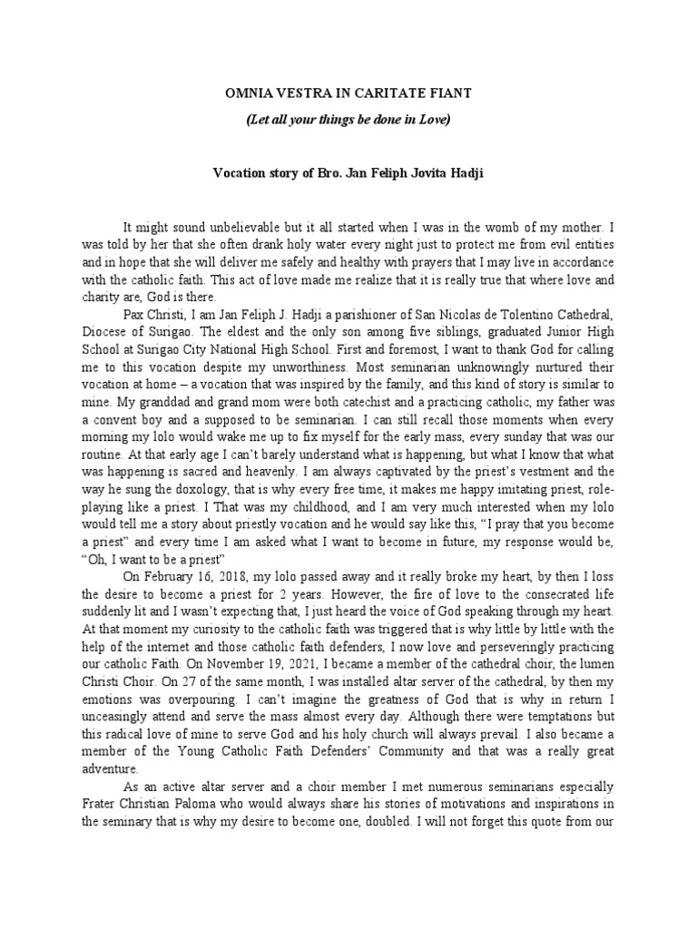 VOCATION STORY | PDF | Catholic Church | Altar