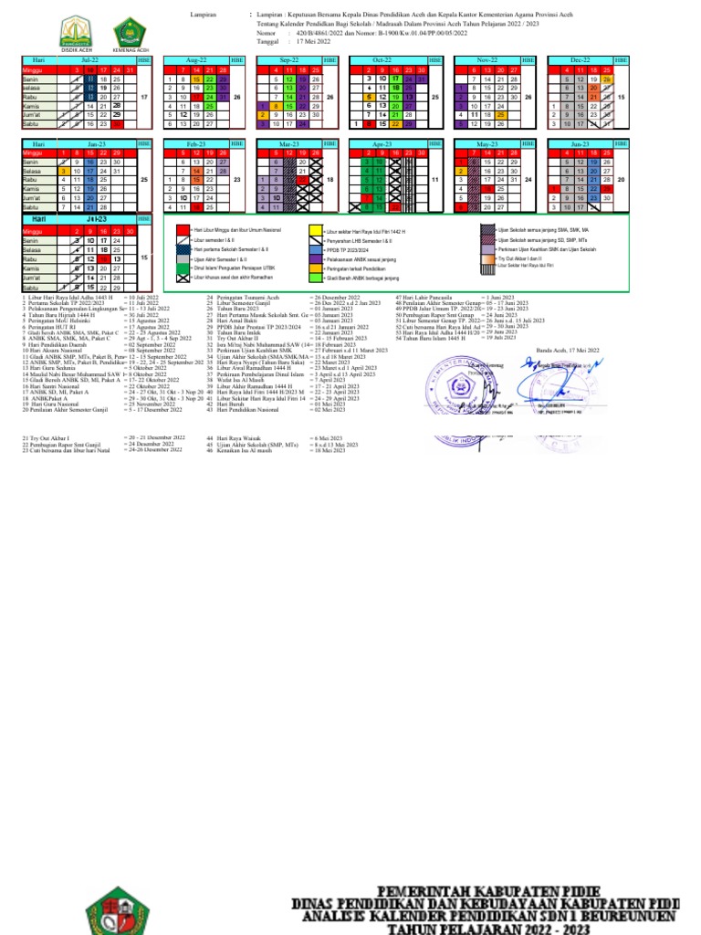 Kalender Pendidikan Aceh 2022-2023 | PDF