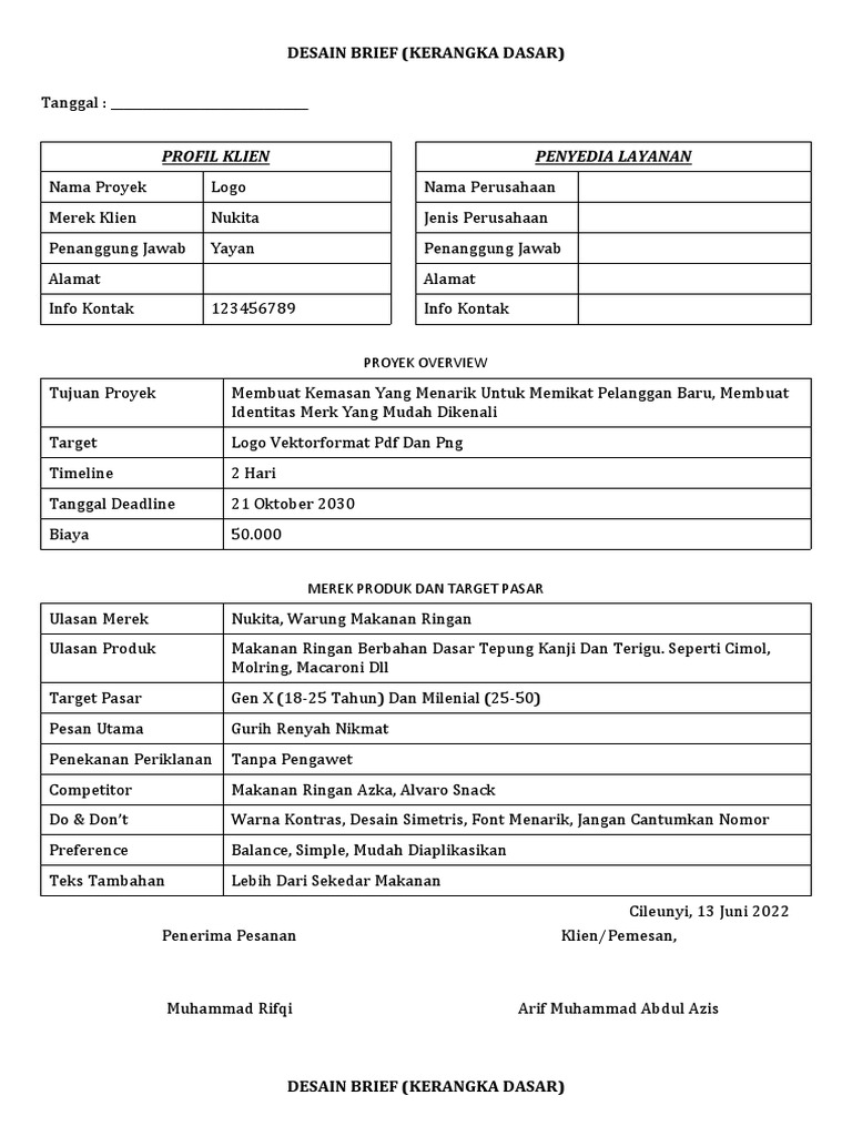 Contoh Desain Brief | PDF