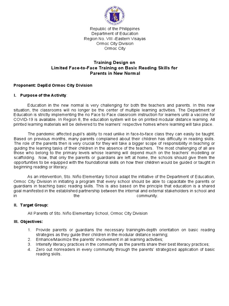 Training Design Basic Reading | PDF | Fluency | Reading Comprehension