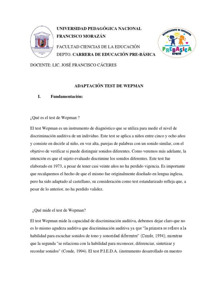 Test de Wepman | PDF | Aprendizaje | Método de enseñanza