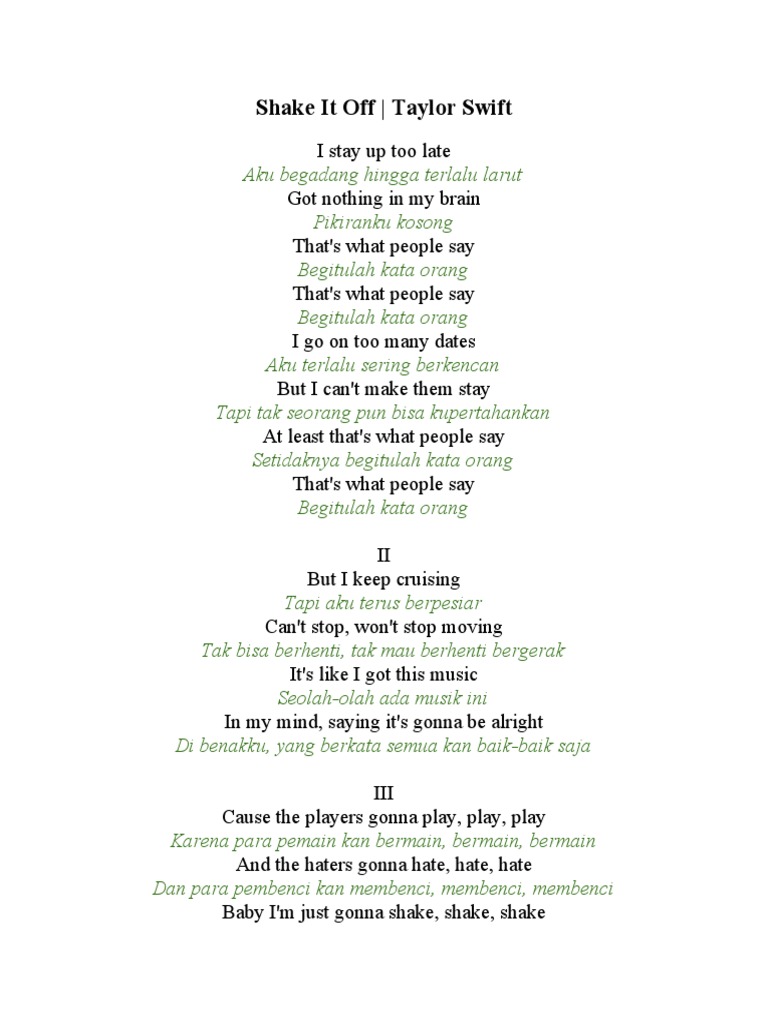 Lirik Lagu Taylor Swift - Shake It Off | PDF
