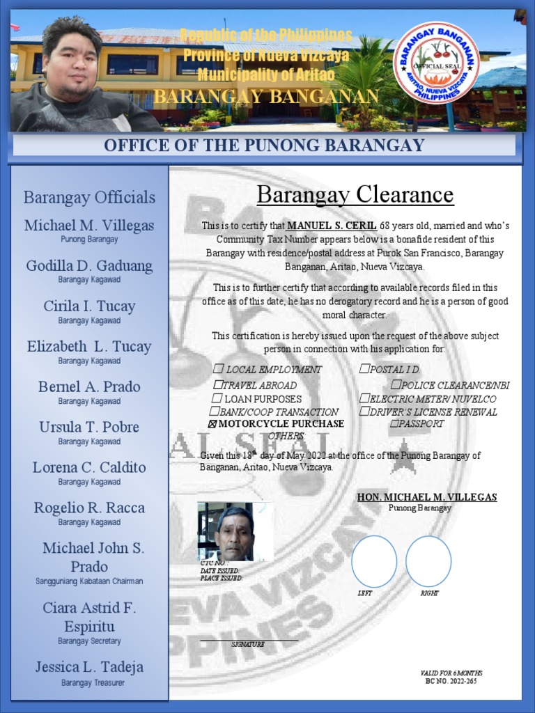 Brgy. Clearance 2022 | PDF | Document | Government And Personhood
