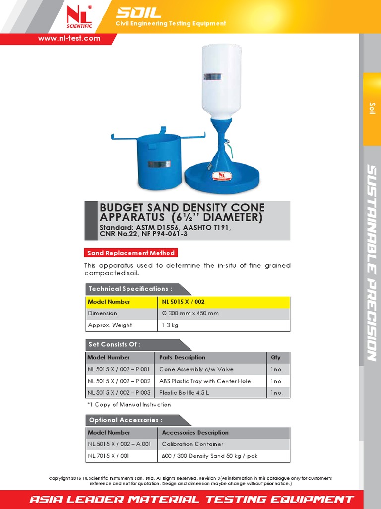 Sand Density Cone Apparatus nl5015x002 - 01 | PDF