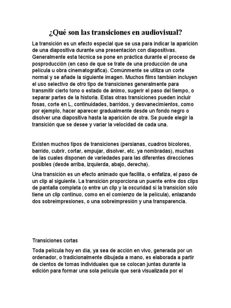 Transiciones audiovisuales | PDF | Lente de la cámara